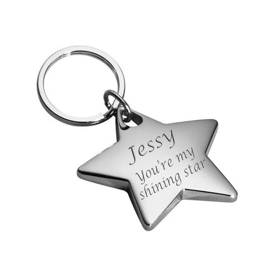 Engraved Star Keychain Personalized Silver Star Keyring Custom Engraved Free Gift for Student ...