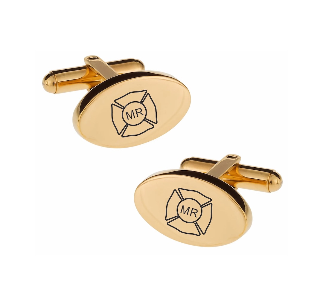 Engraved Gold Firefighter Cufflinks - Fireman Cufflinks - Personalized ...