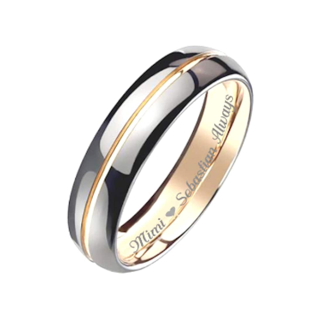 Engraved Tungsten Ring Two Tone Silver & Gold Tungsten Band ...