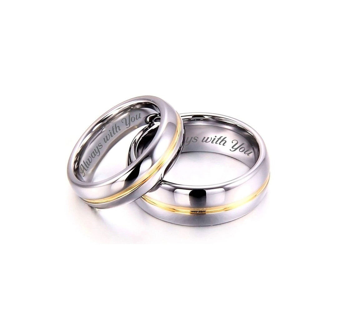 Two Tone Rings Silver & Gold Ring Set Engraved Promise Rings ...