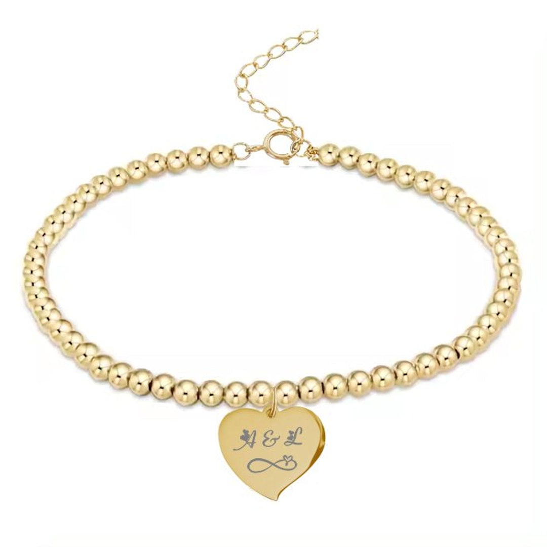 Personalized Heart Bracelet, Gold Heart Charm Bracelet, Engraved Heart ...