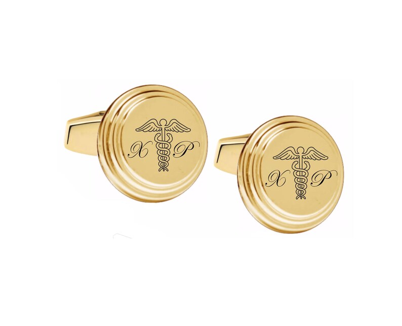Engraved Gold Caduceus Cufflinks – Stainless Steel Medical Student ...