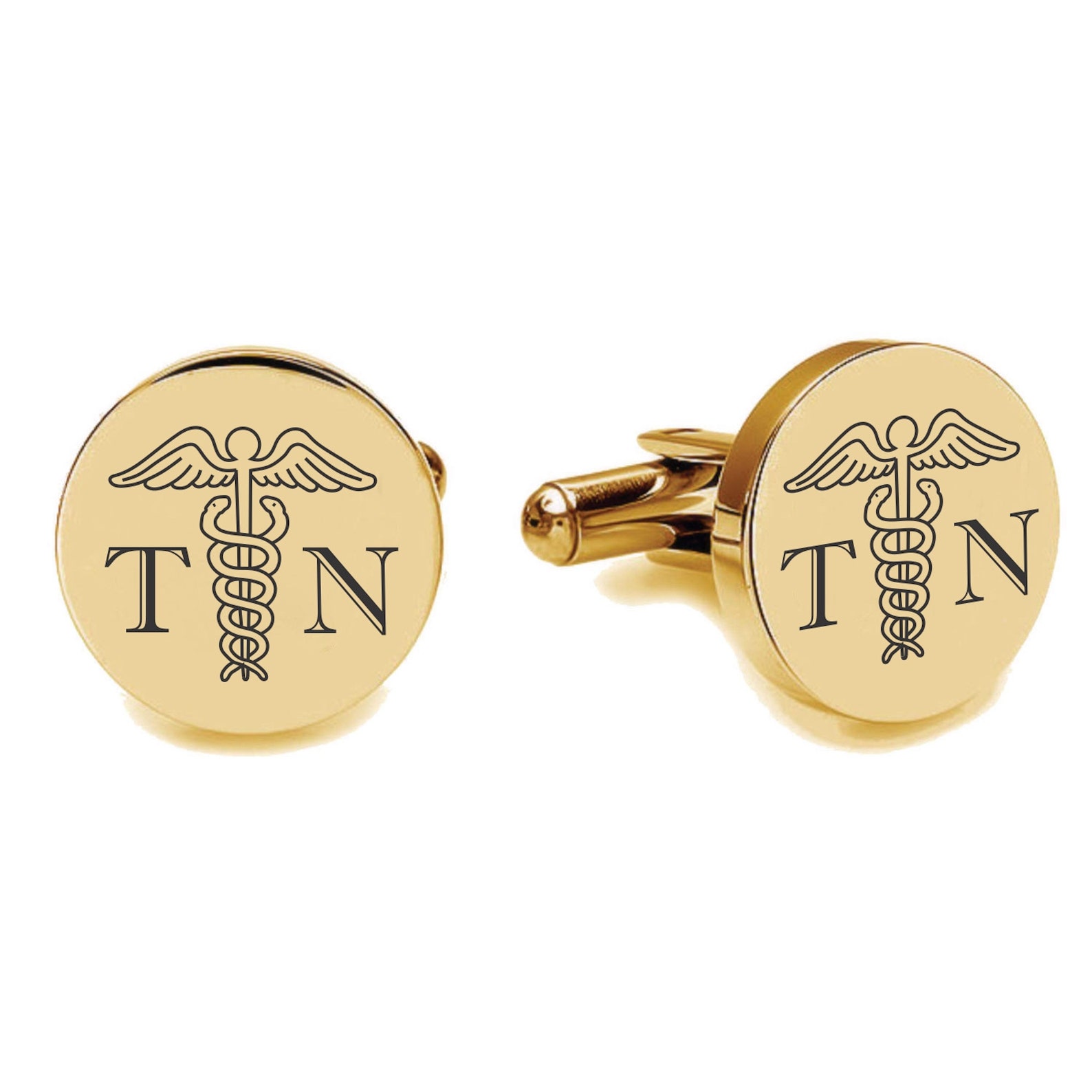 Gold Caduceus Cufflinks – Engraved Medical Doctor Gift - Etsy