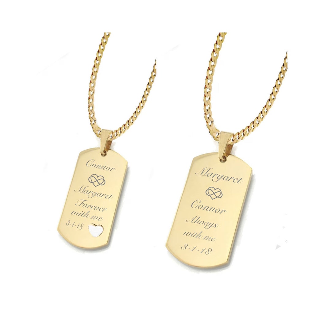 Personalized Gold Dog Tag Necklace Set, Gold His & Hers Necklace Set ...