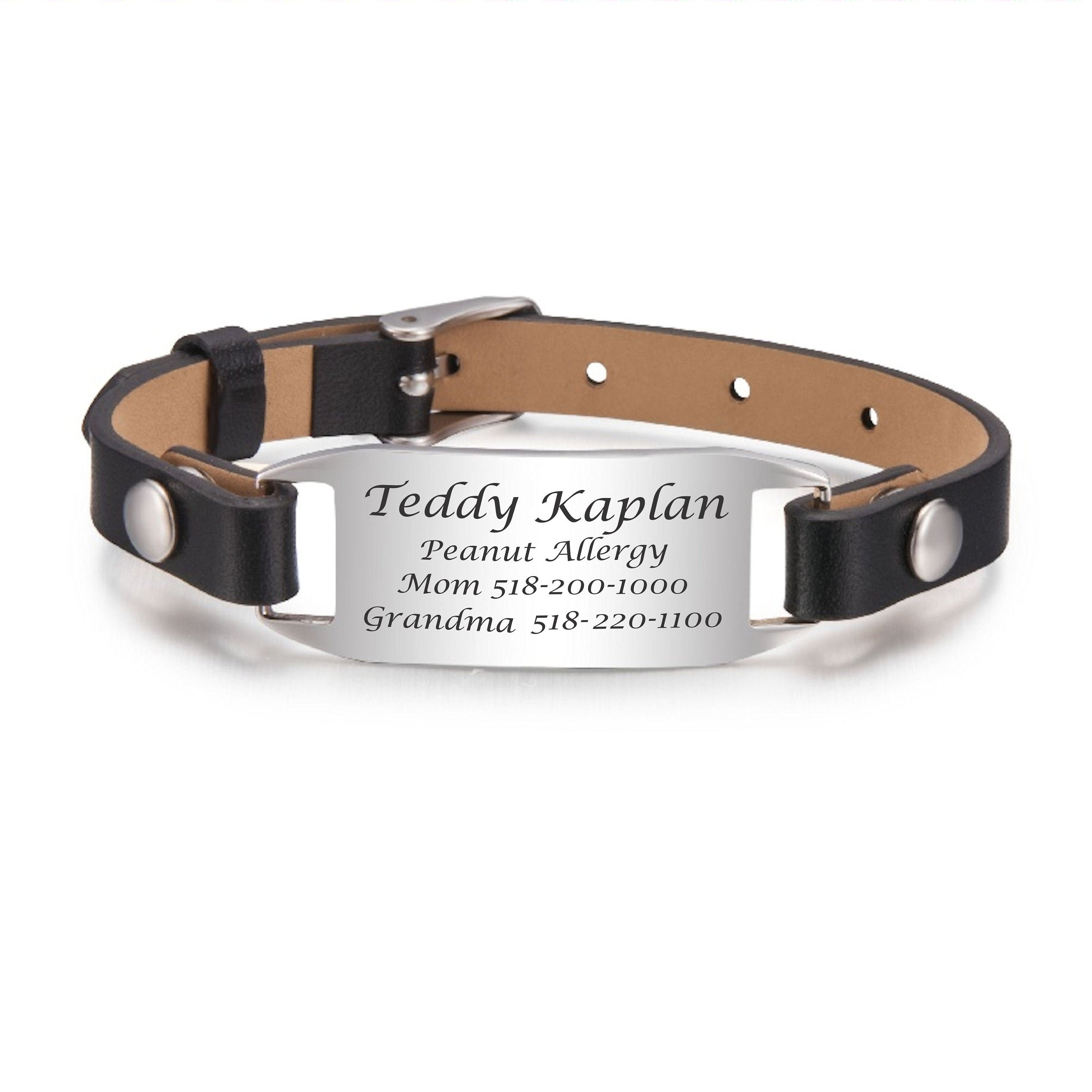 Children's Leather & Stainless Steel ID Bracelet Kids | Etsy