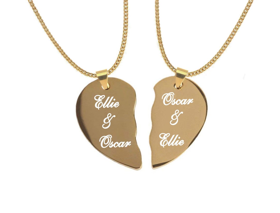 Gold Broken Heart Necklace Personalized Necklace Set Best - Etsy