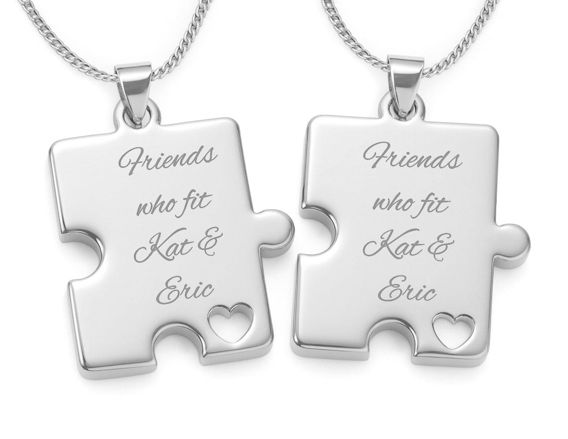 Engraved Puzzle Piece Necklace Set, Couples Jewelry, Valentine's Gift ...