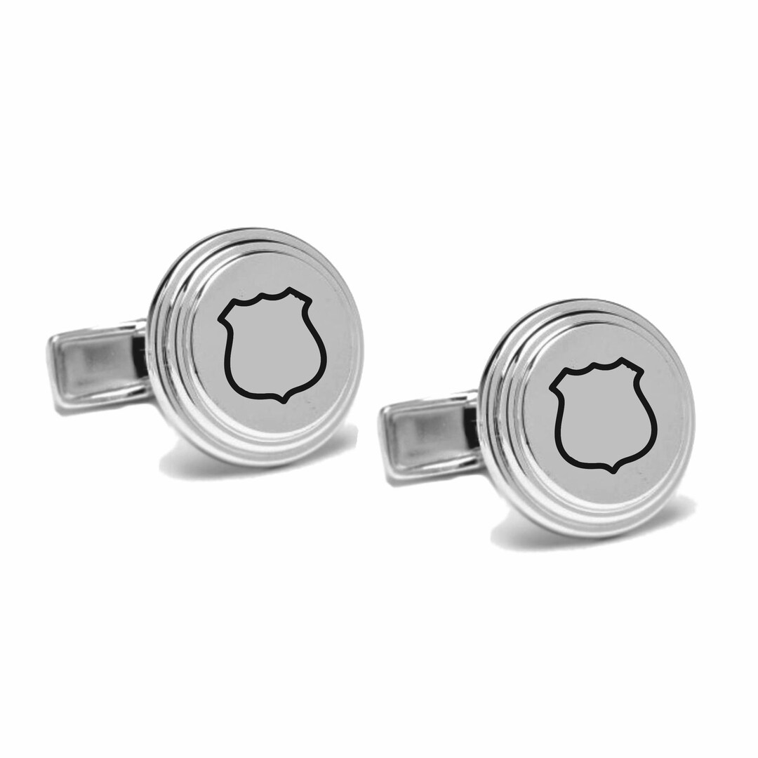 Engraved Beveled Silver Circle Police Cufflinks - Personalized ...