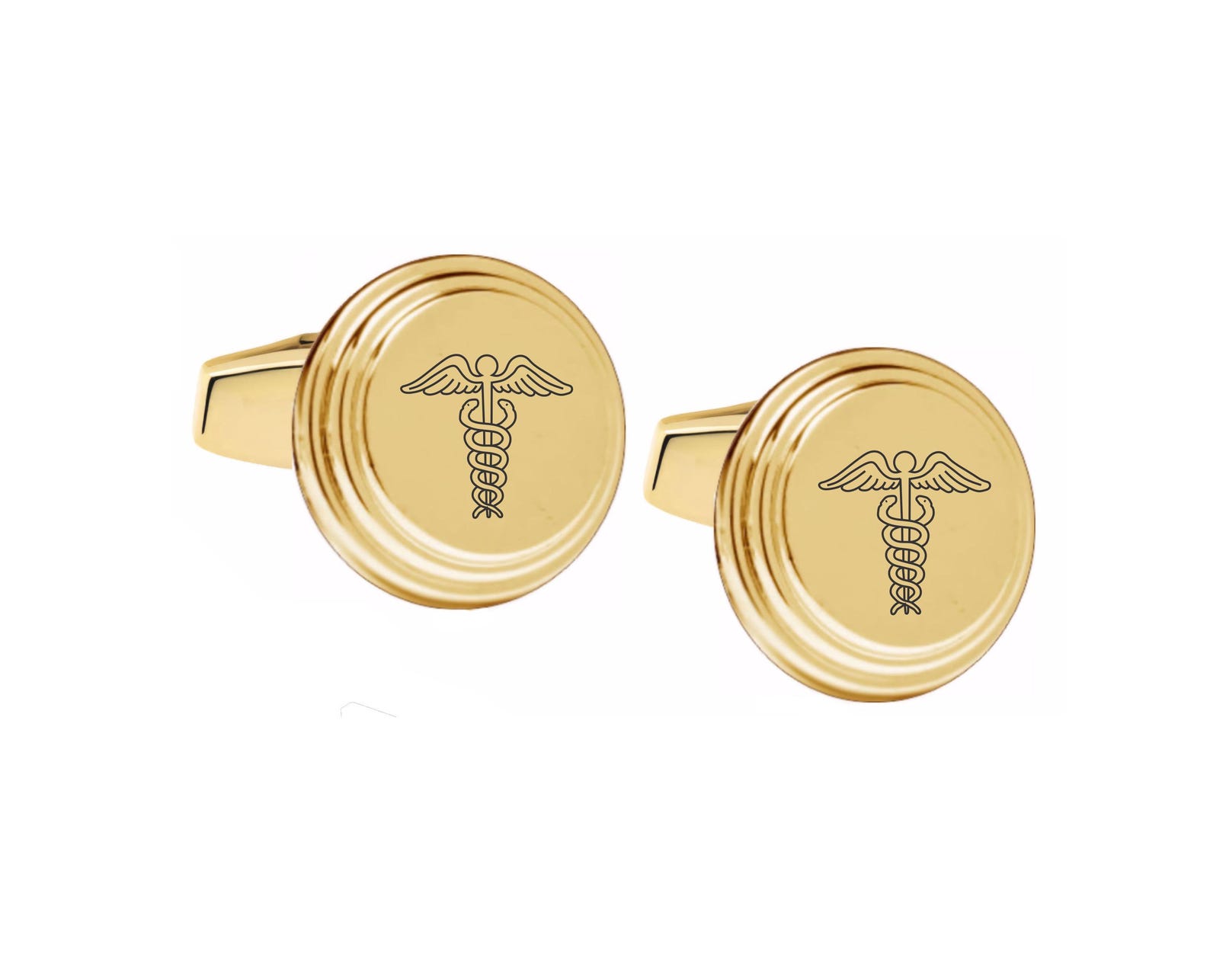 Engraved Gold Caduceus Cufflinks – Stainless Steel Medical Student ...