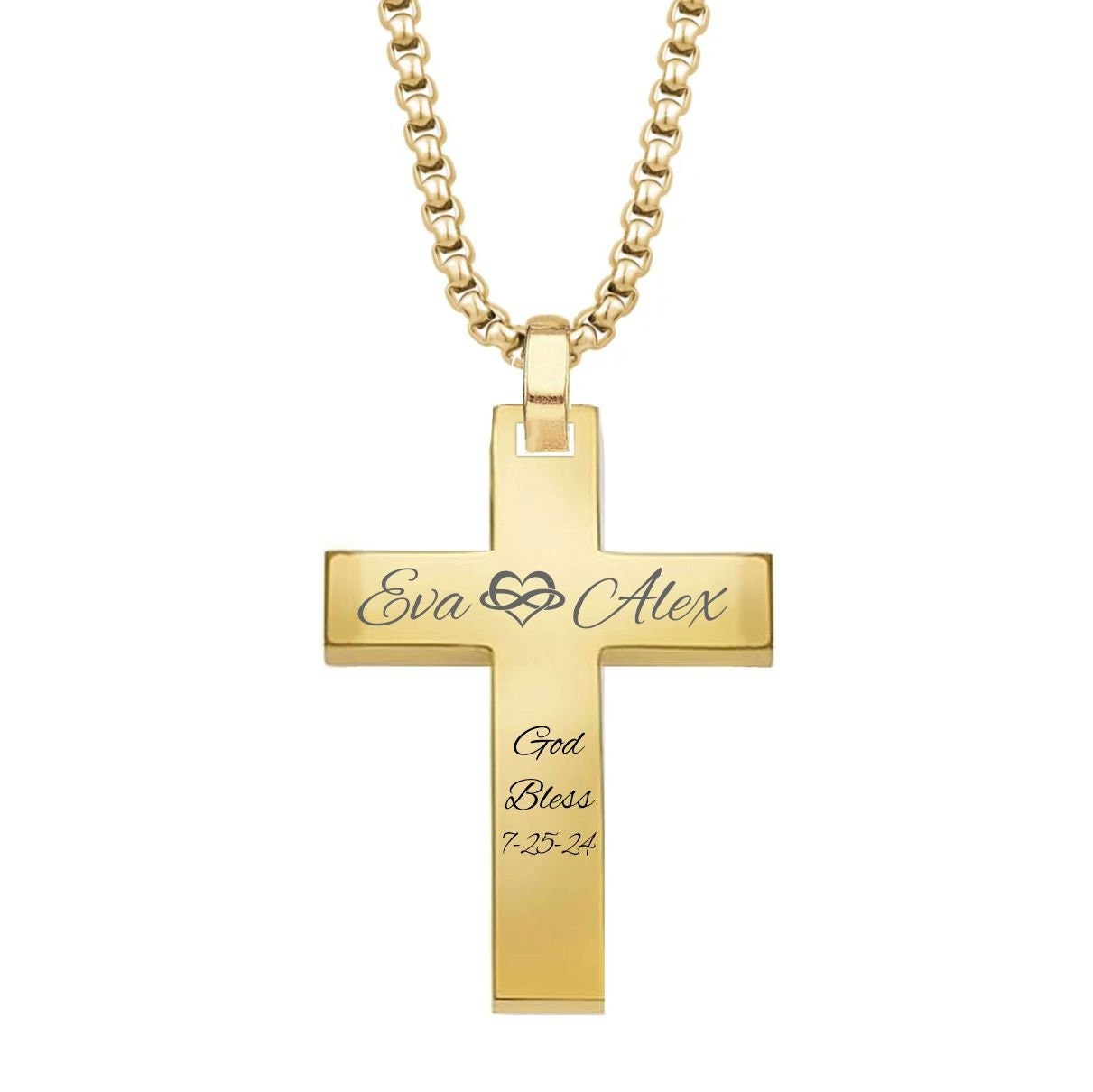 Men s Gold Cross Necklace Personalized Cross Engraved Cross Pendant Stainless Steel Cross Necklace Christ Necklace Catholic Cross