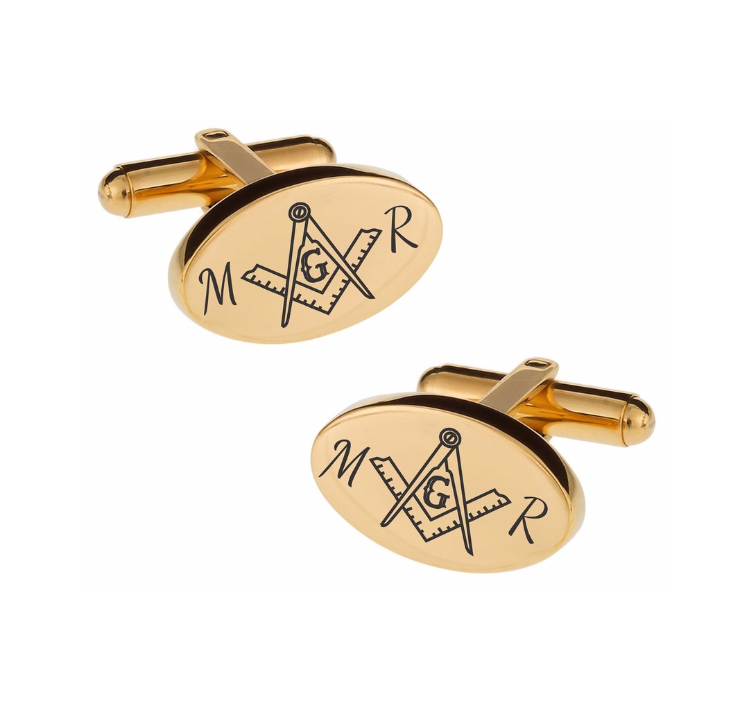 Engraved Gold Mason Cufflinks - Freemason Cufflinks - Personalized Gold ...