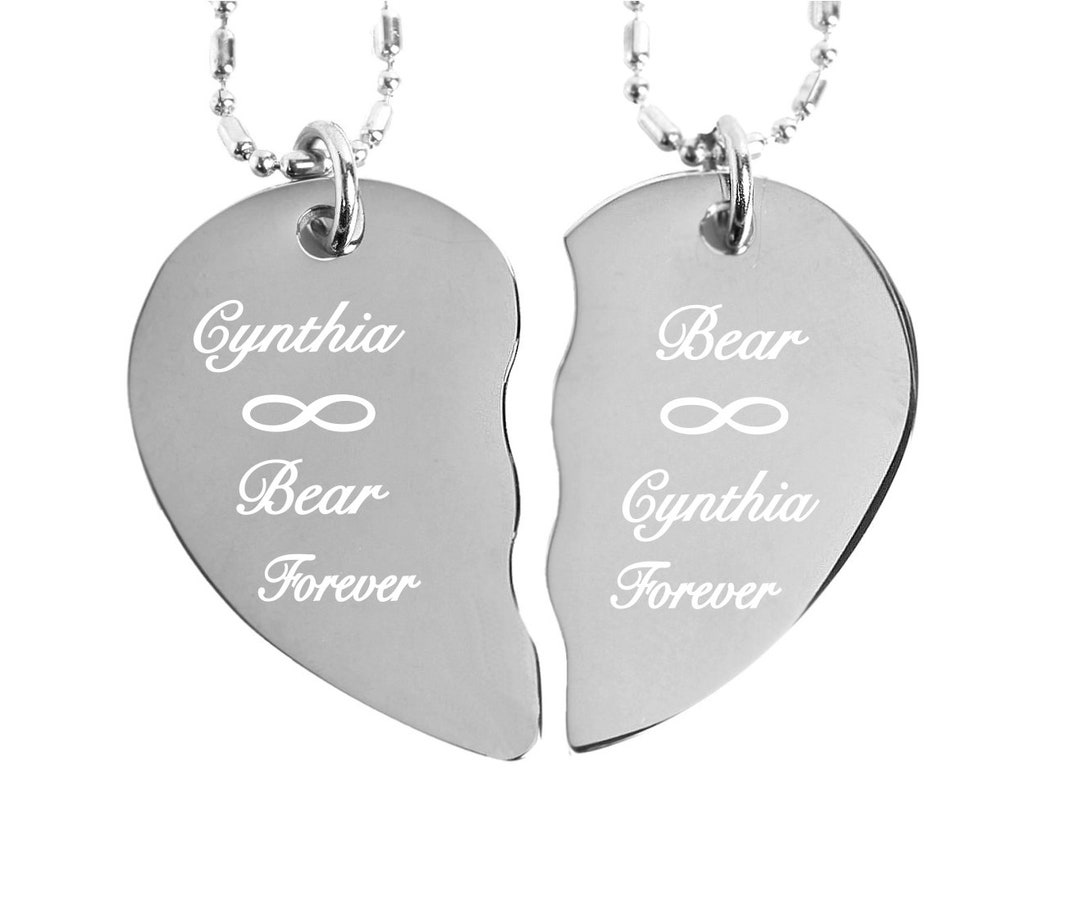 Personalized Silver Broken Heart, Custom Engraved Split Heart Necklace ...