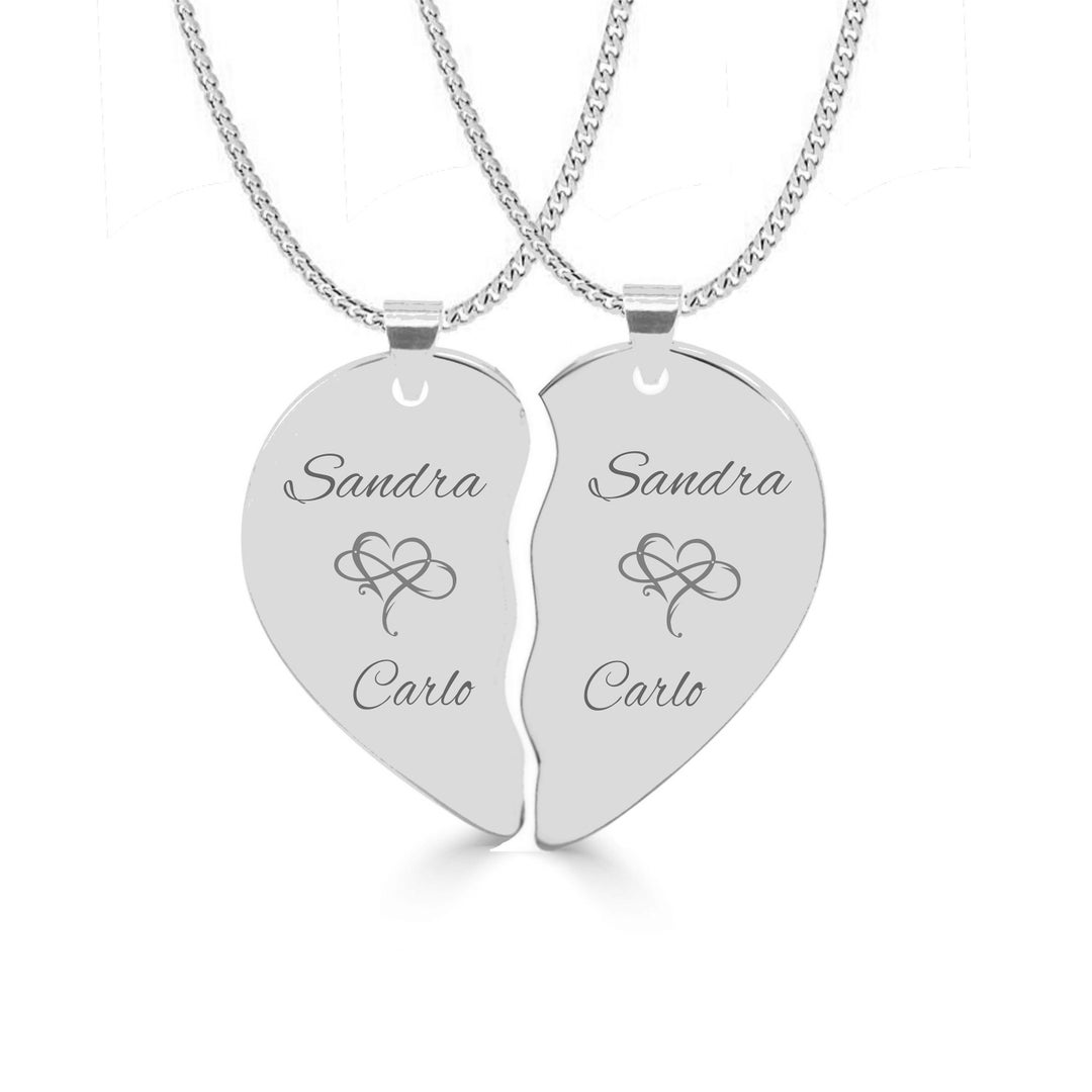 Personalized Silver Broken Heart Best Friends Necklace Couples Necklace ...