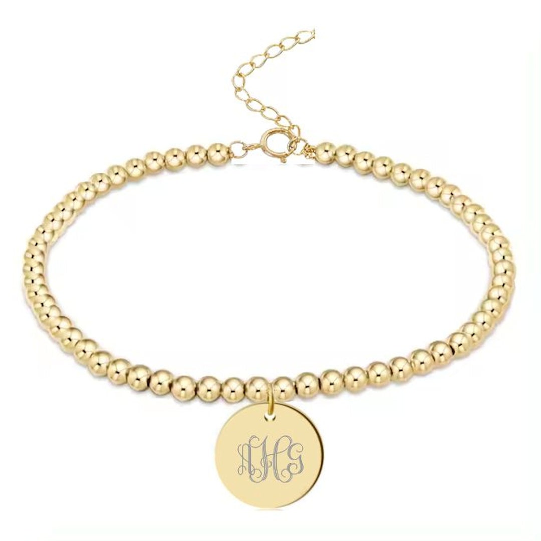 Personalized Gold Disk Charm Bracelet for Her, Engraved Bridesmaid Gift ...