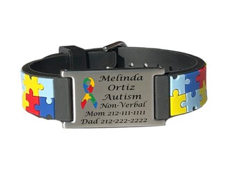 Engraved Medical Bracelet Children s Autism Medical Alert Bracelet Kid s ID Bracelet Personalized Bracelet Autistic Alert Bracelet Fits 5 8 Etsy