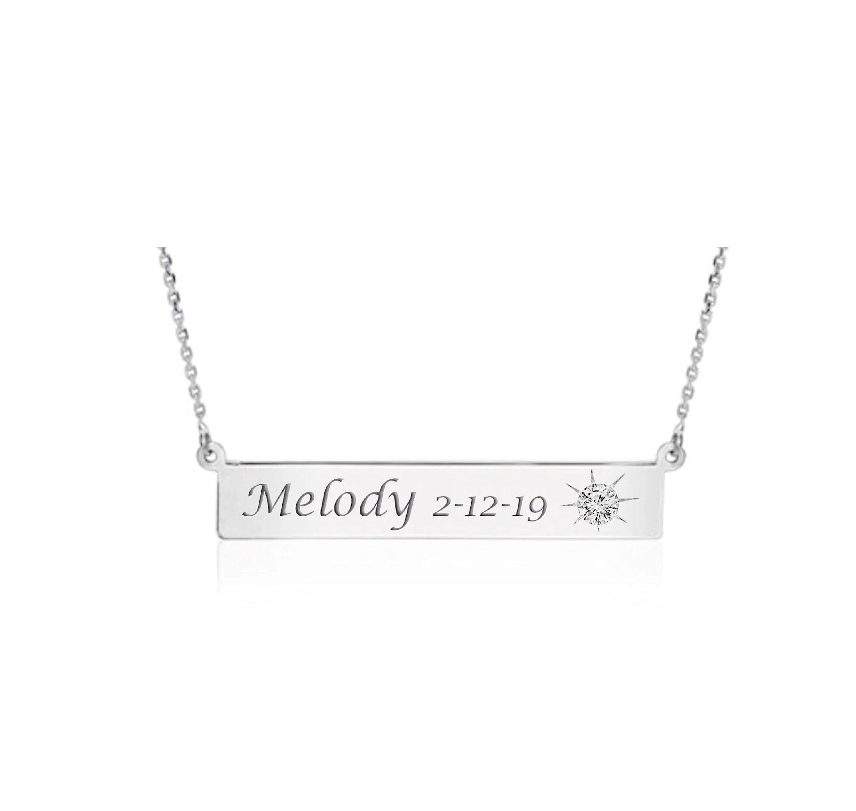 Sterling silver bar necklace engraved store