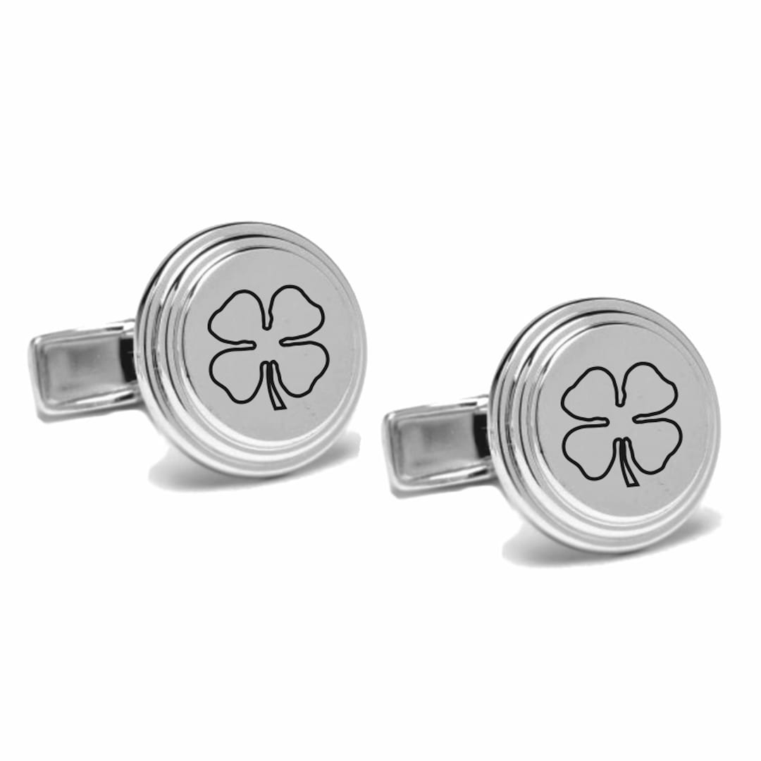 Engraved Silver Circle Four Leaf Clover Cufflinks Luck of the Irish Shamrock Lucky Charm Cuff ...