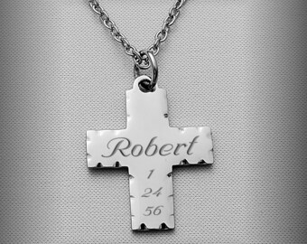 Personalized Cross Necklace Engraved Cross Pendant Stainless | Etsy