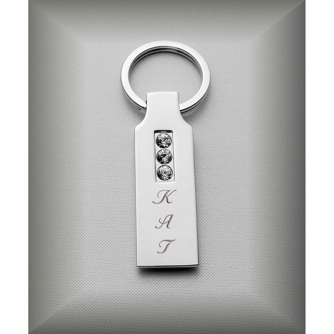 Personalized Three Stone Silver Keychain, Custom Engraved Keychain ...