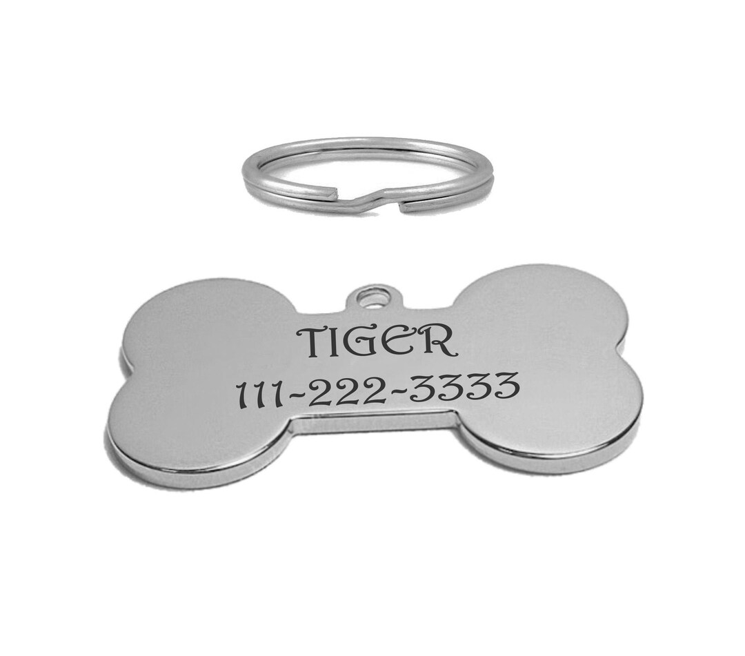 Personalized Polished Silver Dog Bone Pet Tag Front and Back Dog Tags ...