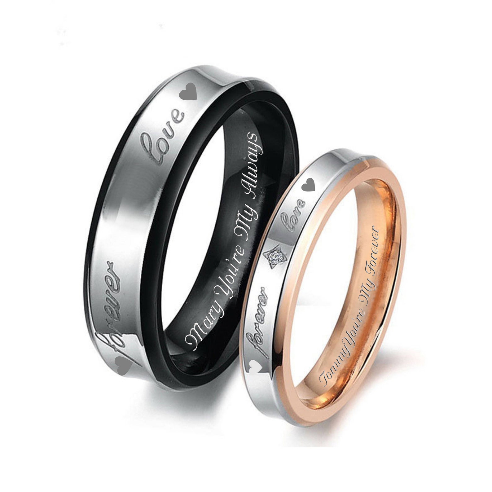 Engraved Ring Personalized Ring Couples Ring Set Gold & - Etsy
