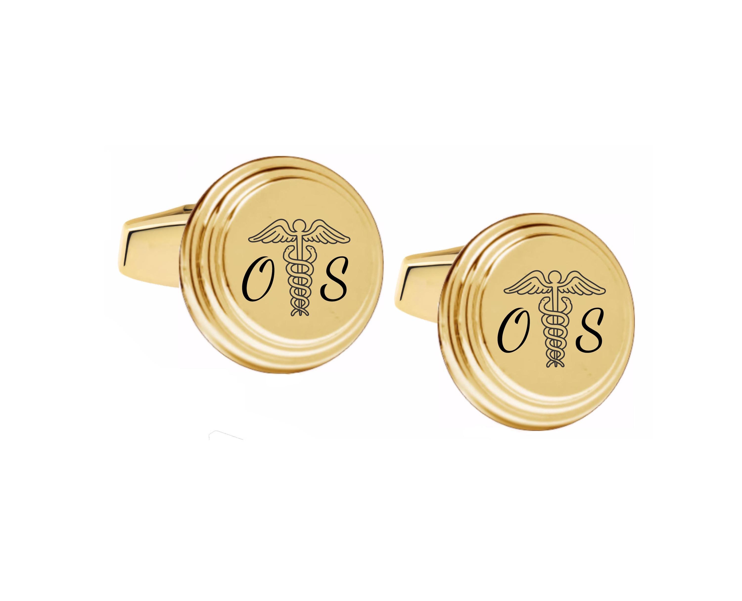 Engraved Gold Caduceus Cufflinks – Stainless Steel Medical Student ...