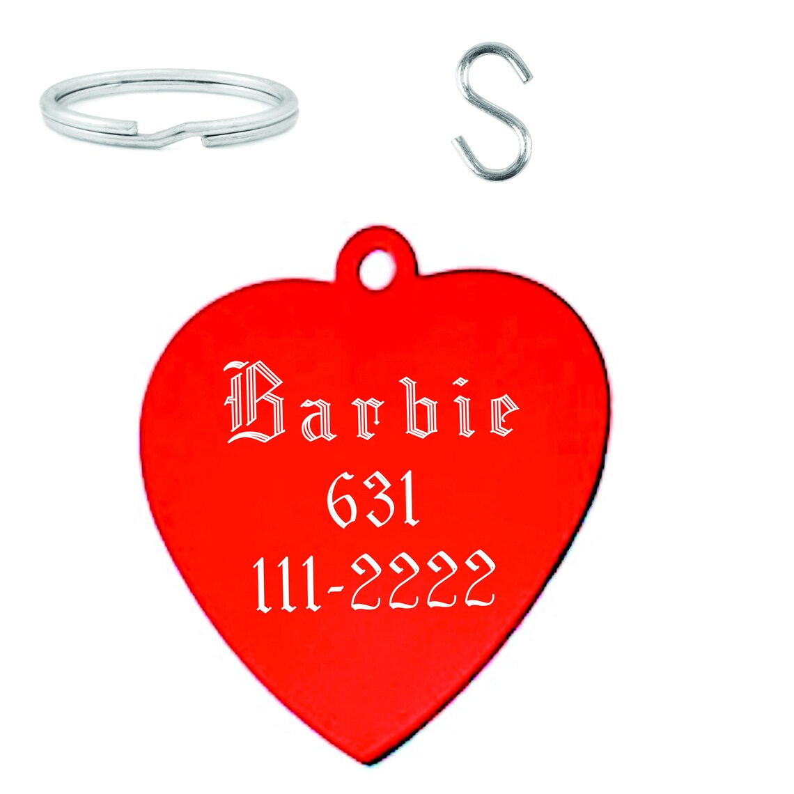 XS Personalized Laser Engraved Small Red Heart Pet Tag, Aluminum Collar ...
