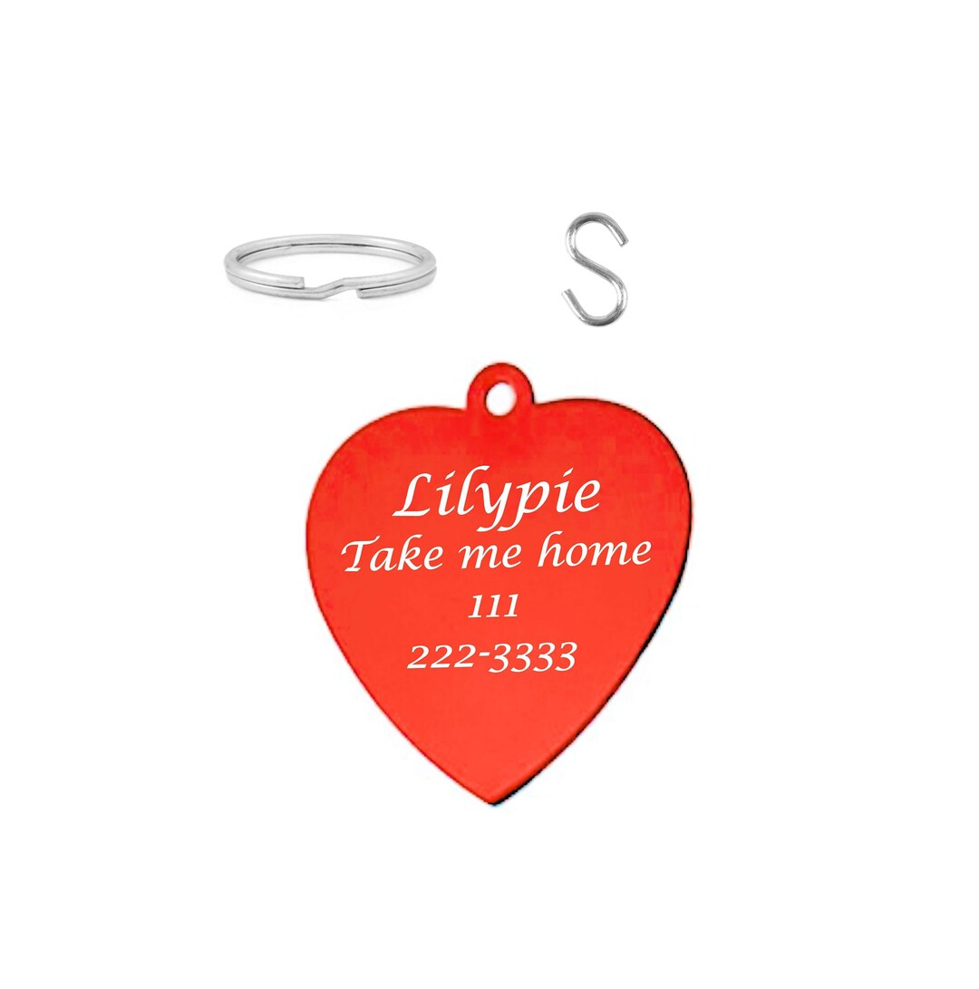 XS Personalized Laser Engraved Small Red Heart Pet Tag, Aluminum Collar ...