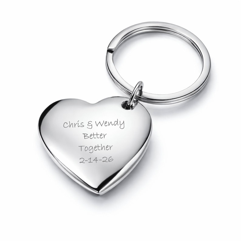 Silver Heart Keychain, Personalized Heart Keychain, Custom Engraved Key ...