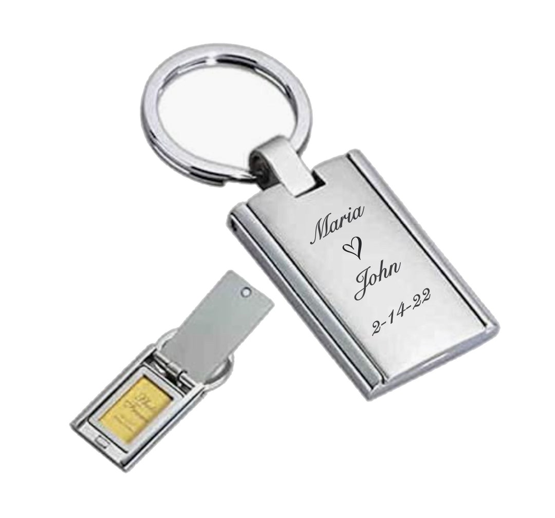Personalized Silver Flip Picture Frame Keychain, Engraved Locket ...