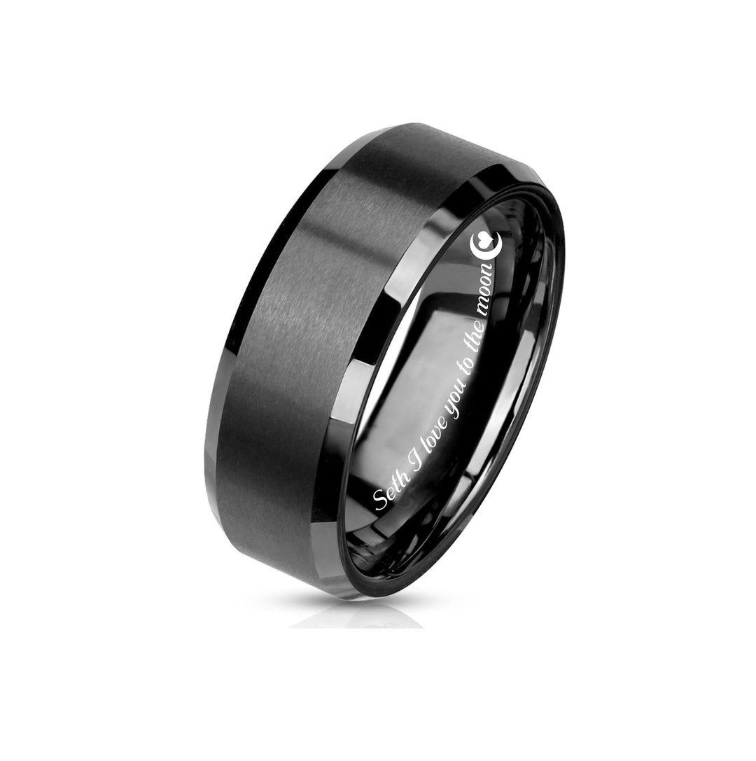 Personalized Gunmetal Men's Tungsten Ring Engraved Men's Ring Black ...