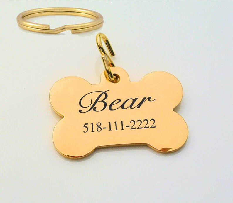 Personalized Gold Dog Bone Pet Tag Dog Name Tag Engraved Dog - Etsy