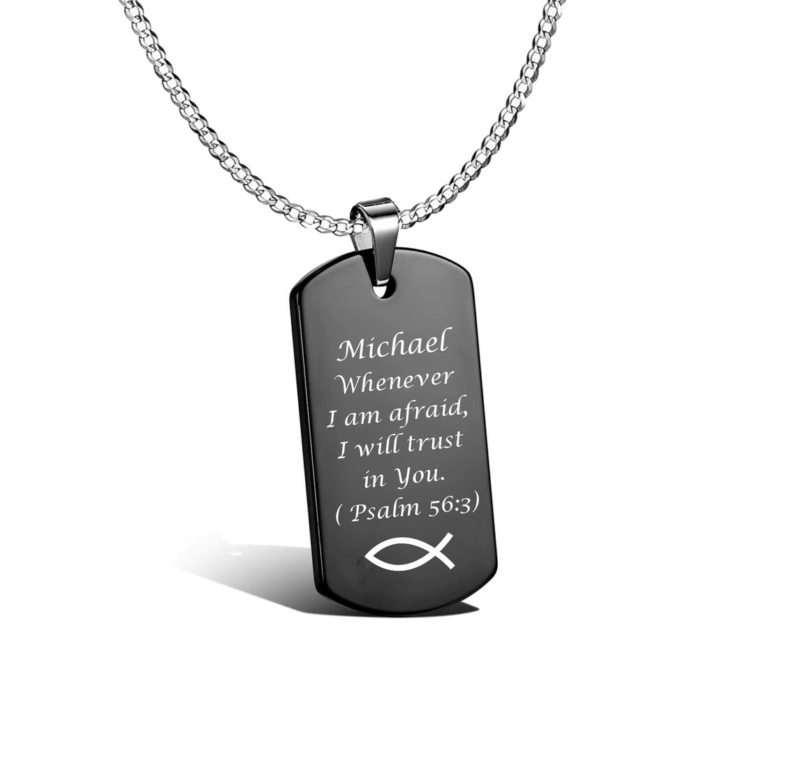 Personalized Black Dog Tag Necklace, Engraved Stainless Steel Pendant ...