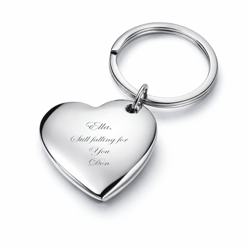 Silver Heart Keychain, Personalized Heart Keychain, Custom Engraved Key ...