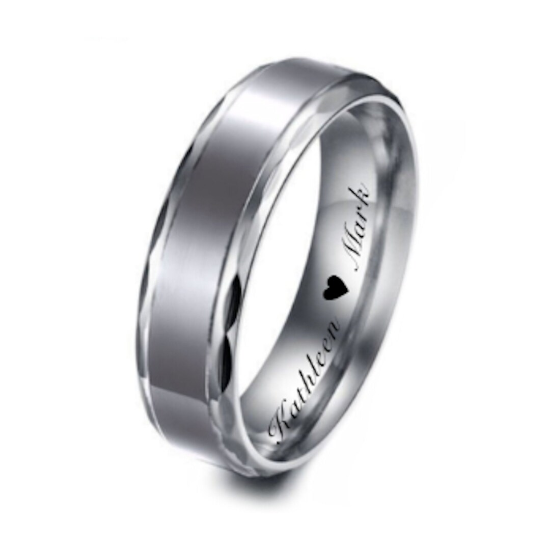 Personalized Ring Engraved Ring Diamond Cut Two Tone Silver Ring ...