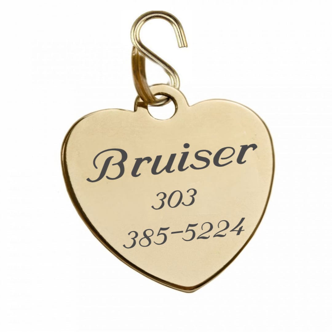 Personalized Gold Heart Pet Tag, Heart Pet ID Tag, Gold Heart Collar ...