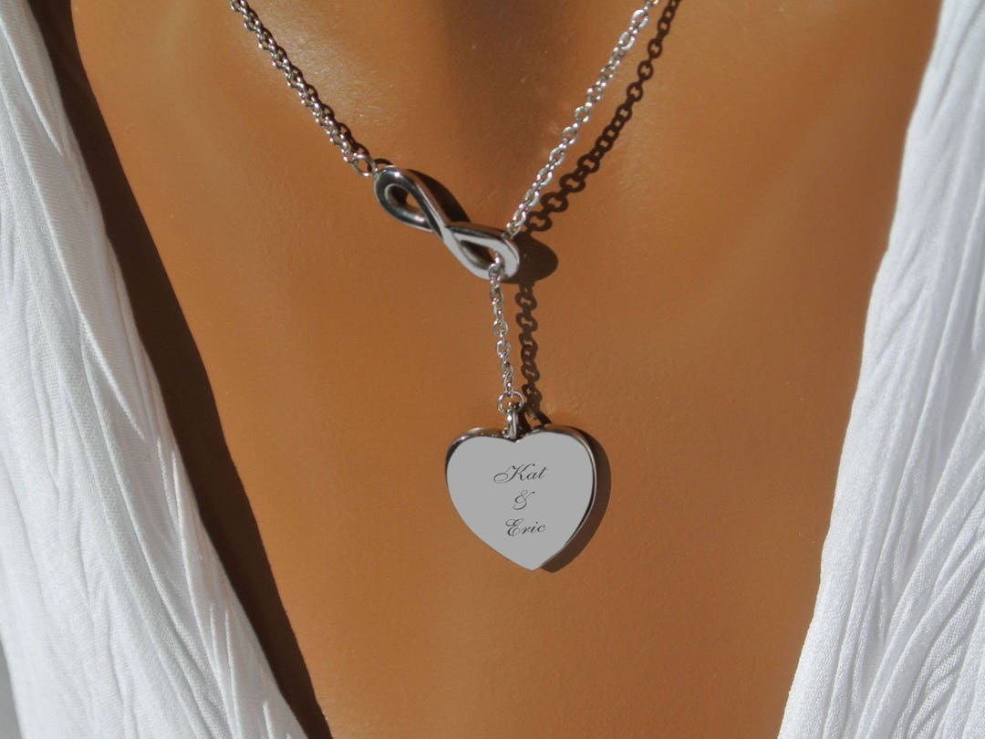 Personalized Silver Heart Infinity Necklace Engraved Monogram Necklace ...