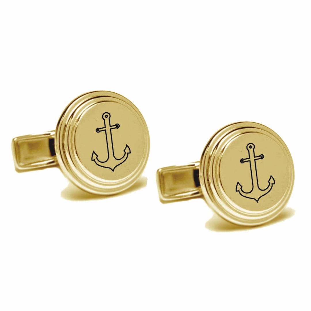 Engraved Gold Beveled Anchor Cufflinks - Nautical Cufflink ...