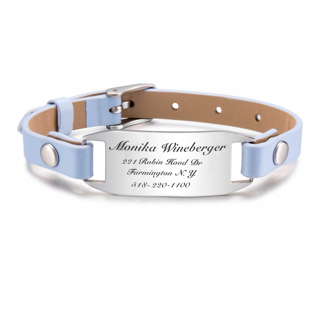 Personalized Children's ID Bracelet, Leather & Stainless Steel ...