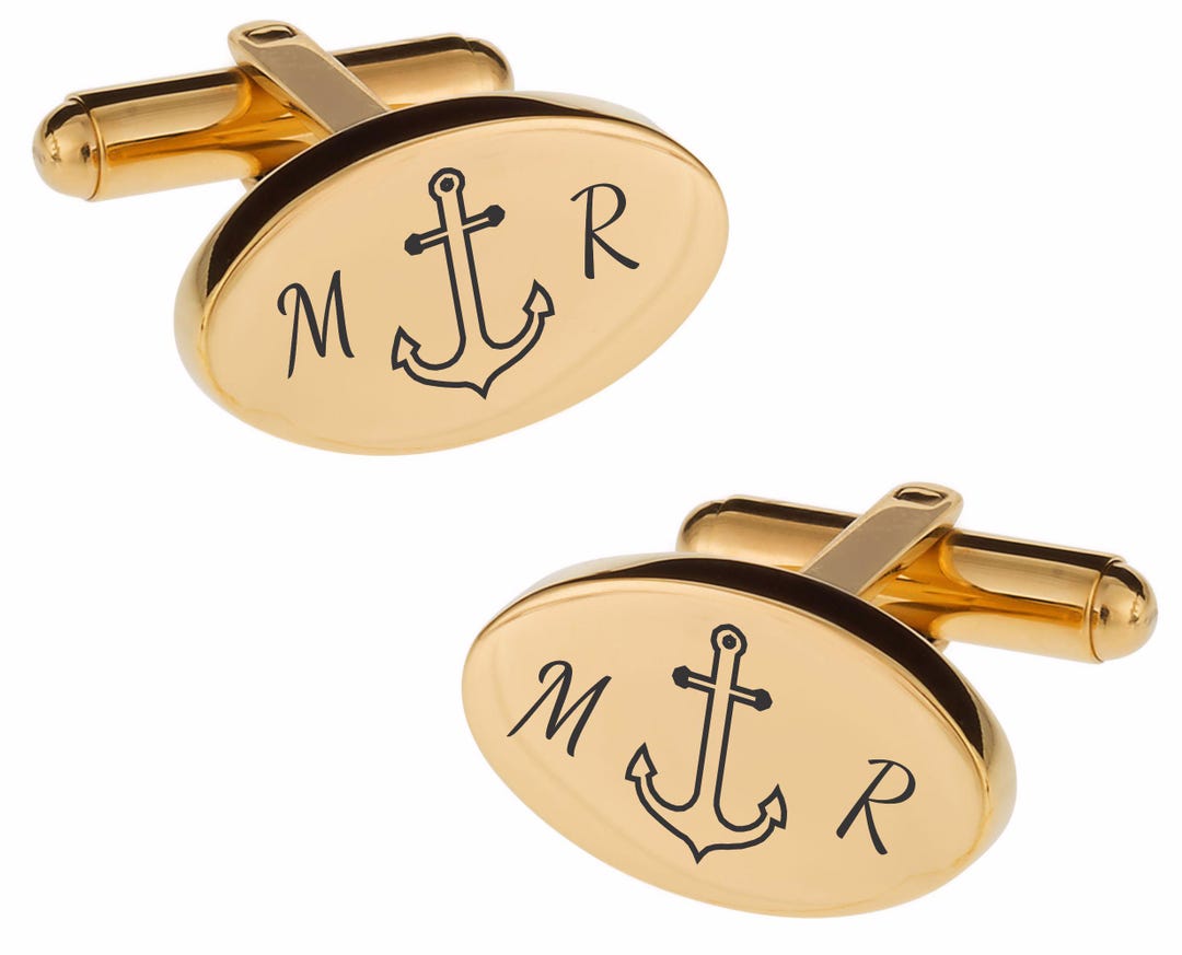 Engraved Gold Anchor Cufflinks - Nautical Cufflinks - Personalized ...