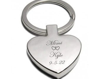 Custom Engraved Personalized High Polish Silver Heart Keychain Hand ...