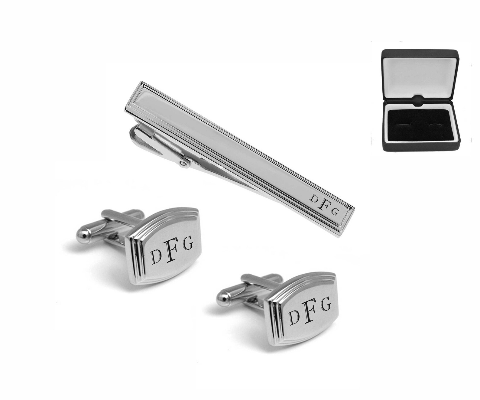 Personalized Cufflinks Engraved Tie Clip Silver Cufflinks - Etsy