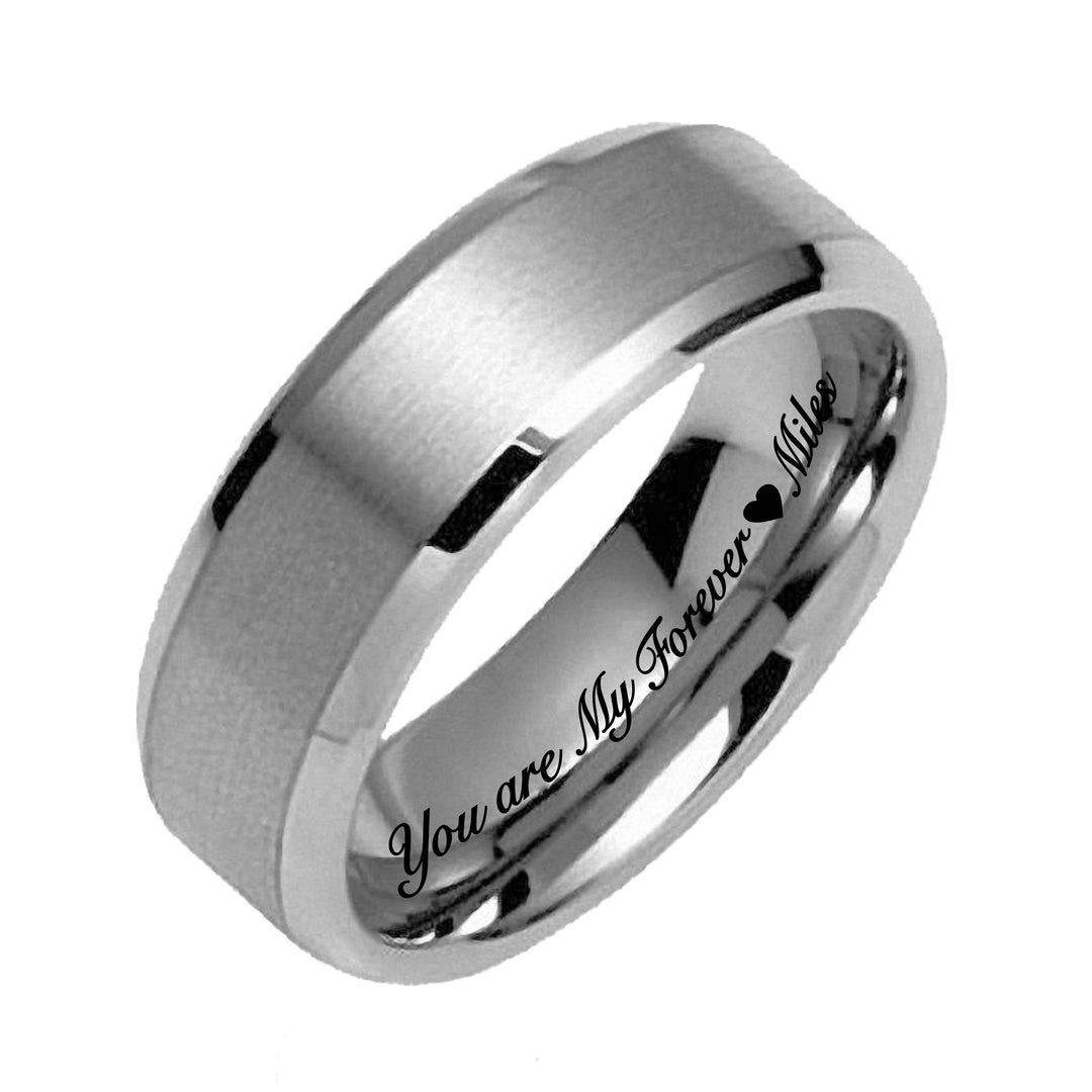 Personalized Two-tone Silver Tungsten Ring – Custom Engraved Wedding ...