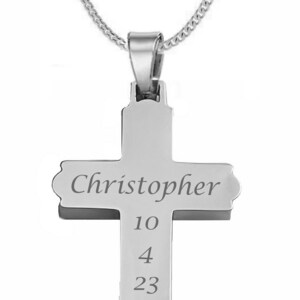 Personalized Stainless Steel Cross Necklace, Engraved Religious Pendant ...