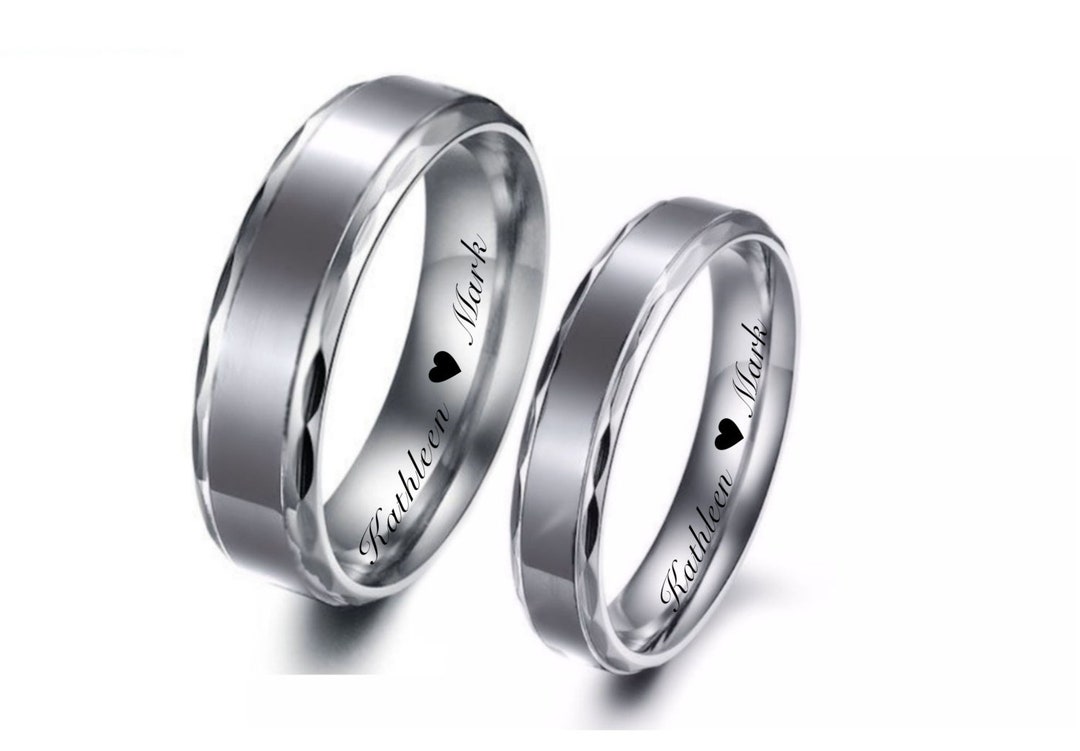 Personalized Ring Set Custom Engraved Rings Silver Wedding Band ...