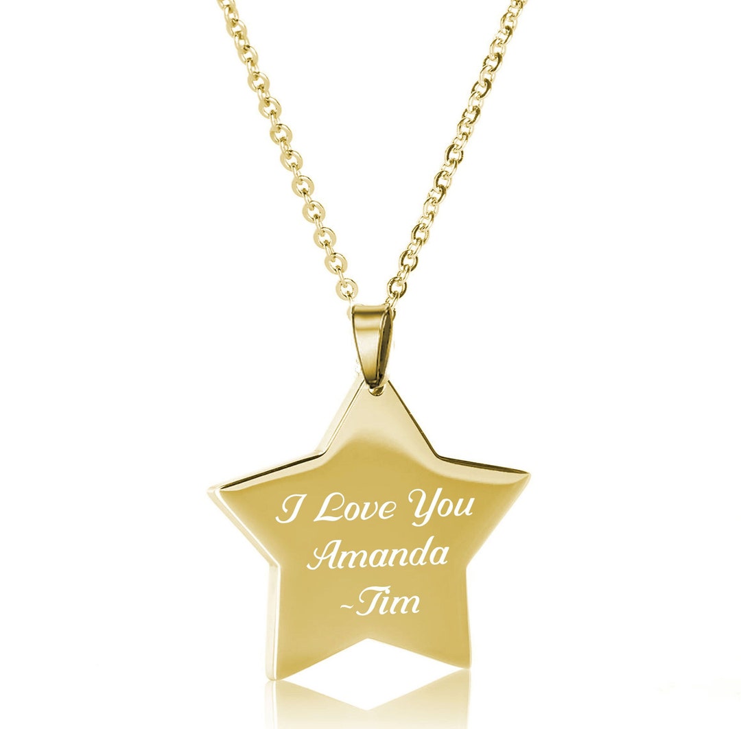 Gold Star Necklace Engraved Free, Star Pendant, Custom Necklace ...