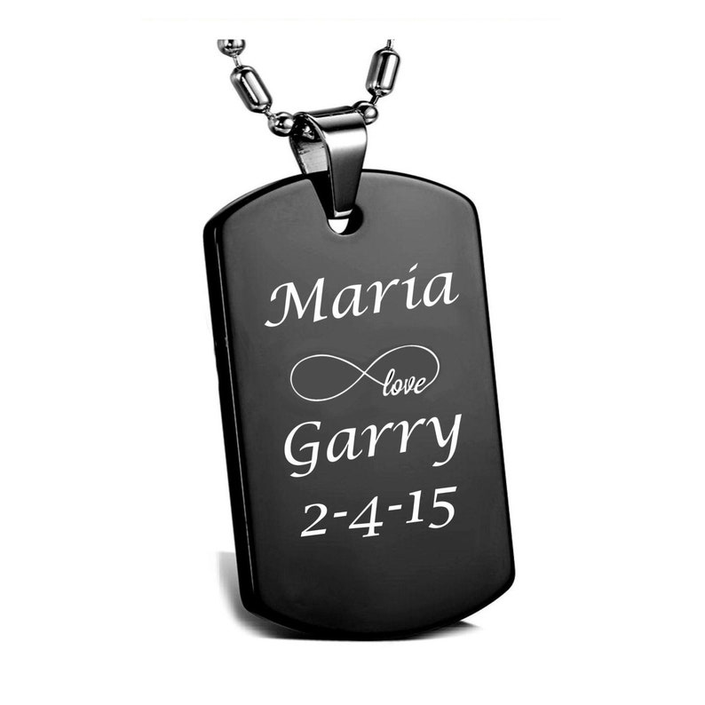 Personalized Black Dog Tag Necklace, Engraved Stainless Steel Pendant ...