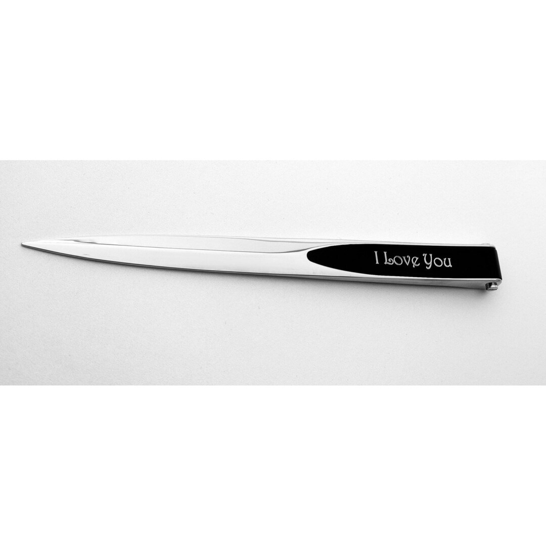 Personalized Elegant Black & Silver Letter Opener, Engraved Letter ...