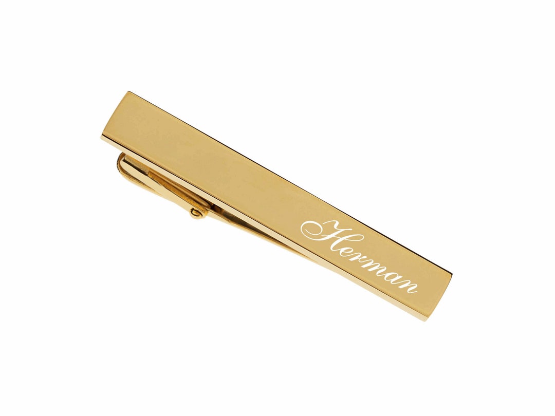 Engraved Tie Clip, Monogrammed Tie Bar, Personalized Gold Tie Clip ...