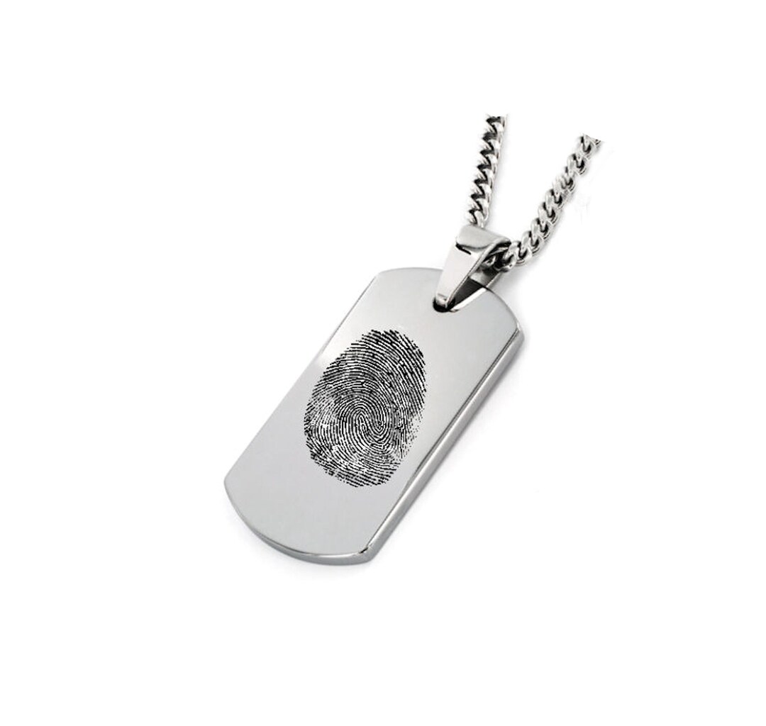 Engraved Fingerprint Dog Tag Necklace Personalized With Fingerprint ...